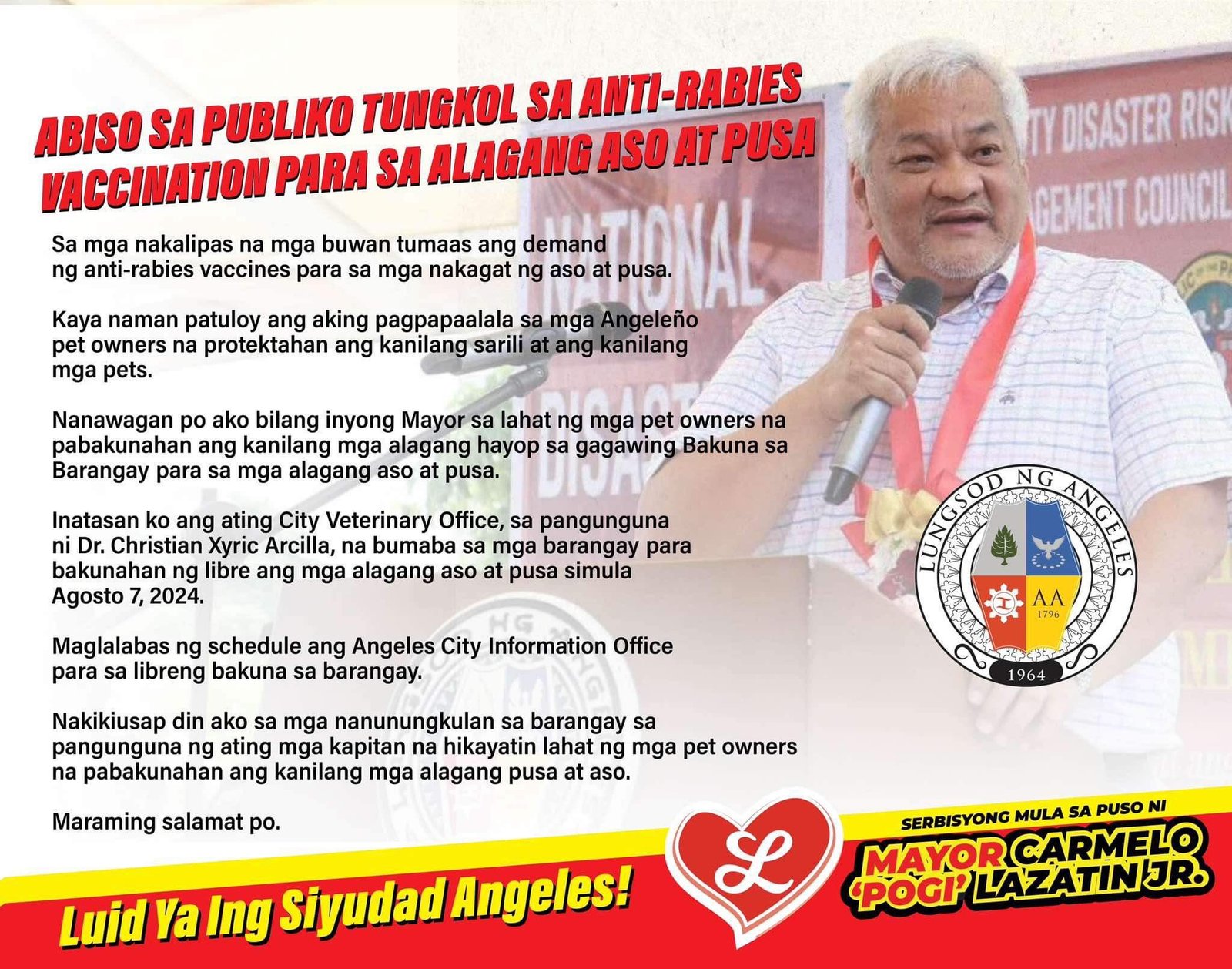 ABISO SA PUBLIKO TUNGKOL SA ANTI-RABIES VACCINATION PARA SA ALAGANG ASO ...
