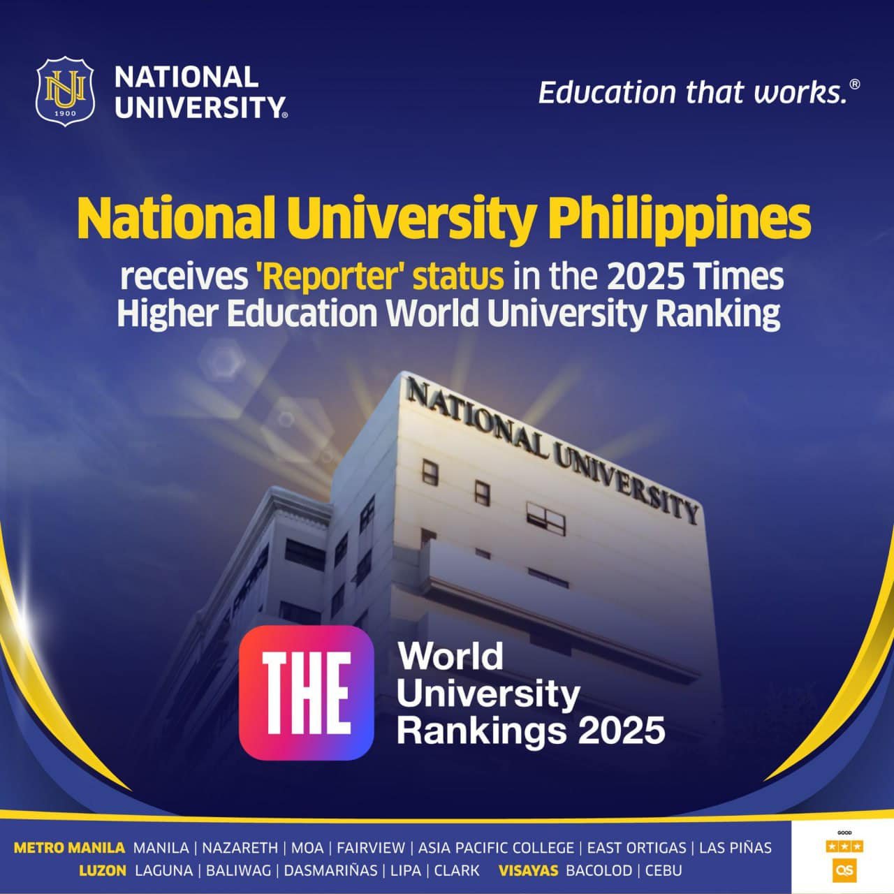 National University achieves ‘Reporter’ Status in 2025 THE World ...